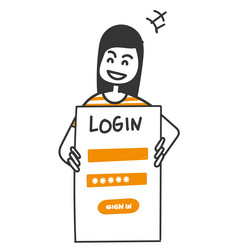 Hand drawn doodle girl with login form web page Vector Image