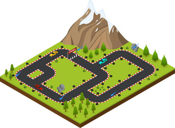 Cartoon race track with cars top view Royalty Free Vector