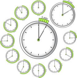 Green clock icons with red minutes charts Vector Image