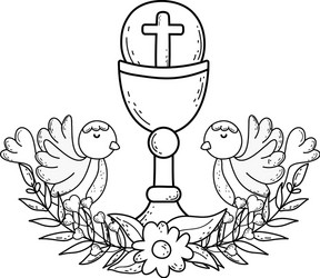 Sacred chalice religious with doves birds Vector Image
