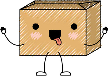 Sealed kawaii animated cardboard box in colorful Vector Image