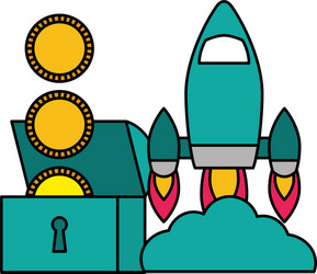 Rocket chest coins video game Royalty Free Vector Image