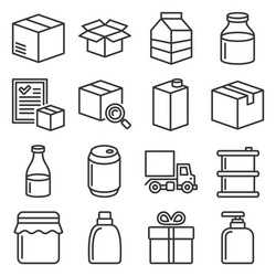 Carton packaging box icons set on white background