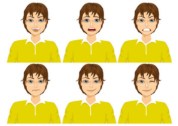 Man on six different face expressions set Vector Image