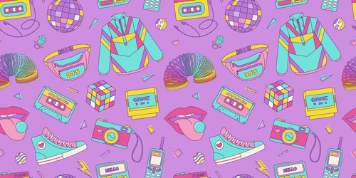 Vintage seamless pattern 80s 90s cassette Vector Image