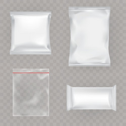 Blank vacuum packages food snacks void packets Vector Image