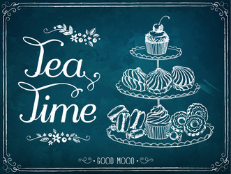 Tea time with cute cups freehand drawing sketch Vector Image