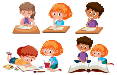 Set of students cartoon character learning Vector Image