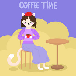 Cute cartoon french cat with baguette Royalty Free Vector