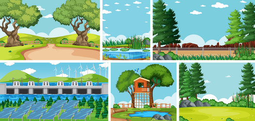 Six different scenes in nature setting cartoon Vector Image