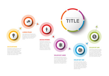 Six white circle steps timeline process Royalty Free Vector