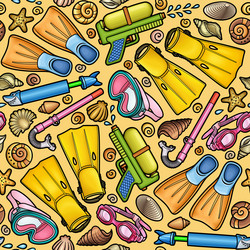 Cartoon set of cute doodle scuba diving equipment Vector Image