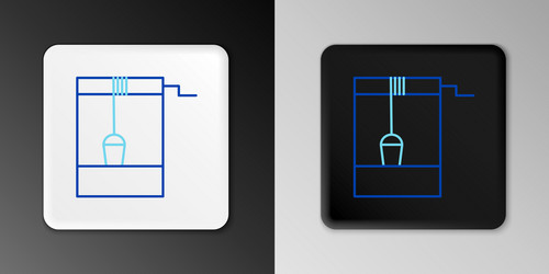 Black line well with a bucket and drinking water Vector Image