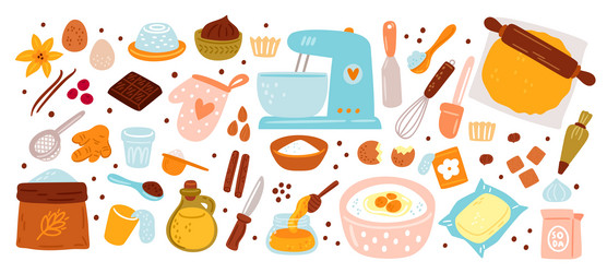 Baking cartoon tools round pattern kitchen Vector Image