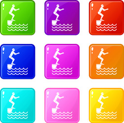 Man standing on springboard icon simple style Vector Image