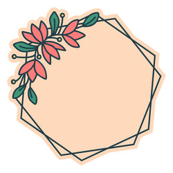 Squashed hexagon floral frame stroke Royalty Free Vector