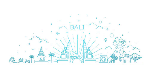 Bali travel banner with famous landmarks Vector Image