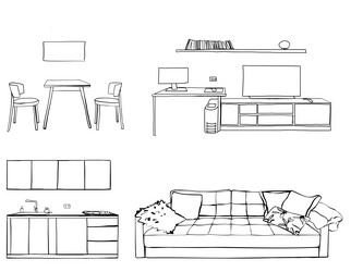 Set of different interior hand drawn sketch Vector Image