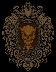 Demon skull with engraving ornament style Vector Image