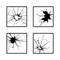 Broken window different black cracks set Vector Image