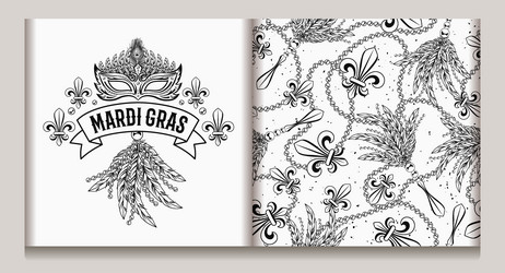 Label pattern for mardi gras with holiday objects Vector Image