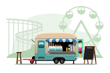 Trailer food truck drawing design style flat Vector Image