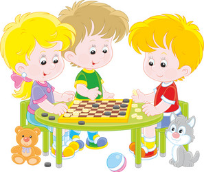 Children playing checkers Royalty Free Vector Image