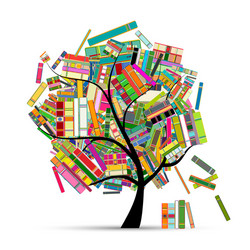 Books library on tree branches for your design Vector Image