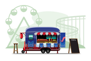 Trailer food truck drawing design style flat Vector Image