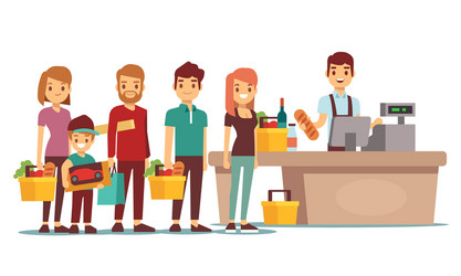 Shopkeeper working at cashier counter of grocery Vector Image