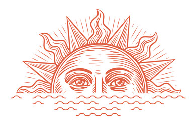 Smiling sun in vintage engraving style sunny day Vector Image