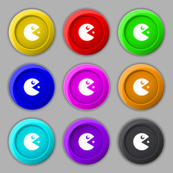 Pac man icon sign symbol on nine round colourful Vector Image