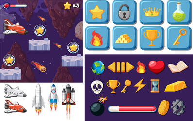 Rocket space game template Royalty Free Vector Image