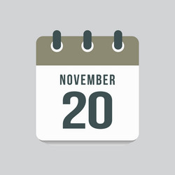 Calendar icon day 20 november template Royalty Free Vector