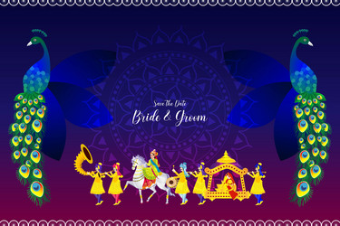 Indian wedding invitation card bride and groom Vector Image