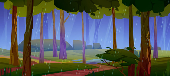 Rain weather in forest cartoon background Vector Image