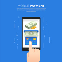 Flat linear in blue colors - contactless payment Vector Image