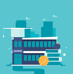 Flat of school building for back to school Vector Image