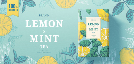 Engraving style lemon tea packaging Royalty Free Vector