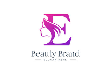 Letter e beauty face hair salon logo design Vector Image