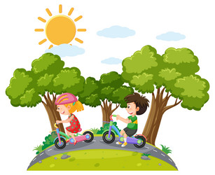 Blank sign template with kids in park at daytime Vector Image