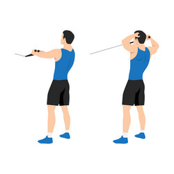 Man doing standing rope face pull cable Royalty Free Vector