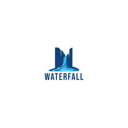 Waterfall icon water abstract logo template blue Vector Image