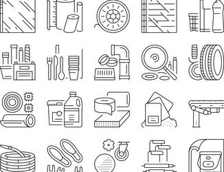 Polymer material industry goods icons set Vector Image