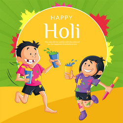 Happy holi cartoon young people playing Royalty Free Vector