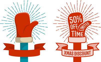 Pointing santa finger in warm mitten hand sign Vector Image