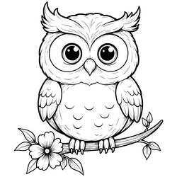 Cute owl sitting on tree branch coloring pages Vector Image