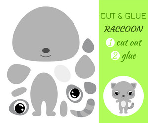 Cut and glue paper little raccoon kids crafts Vector Image