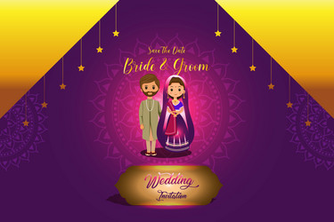 Indian wedding invitation card bride and groom Vector Image