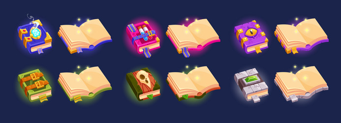 Closed and open enchanting magic books Royalty Free Vector